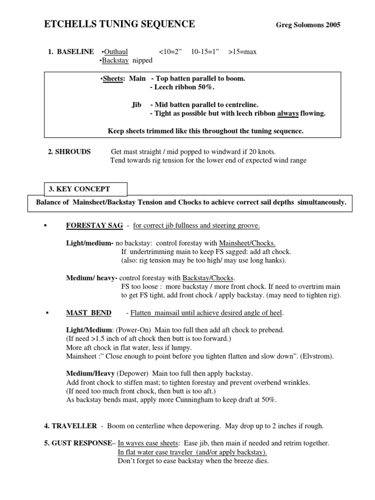 Etchells Tuning Sequence | PDF | Sailing Ships | Ships