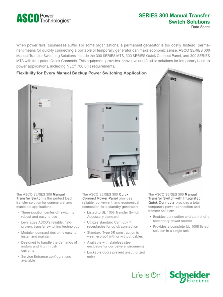 SERIES 300 Manual Transfer Switch Solutions: Flexibility For Every ...