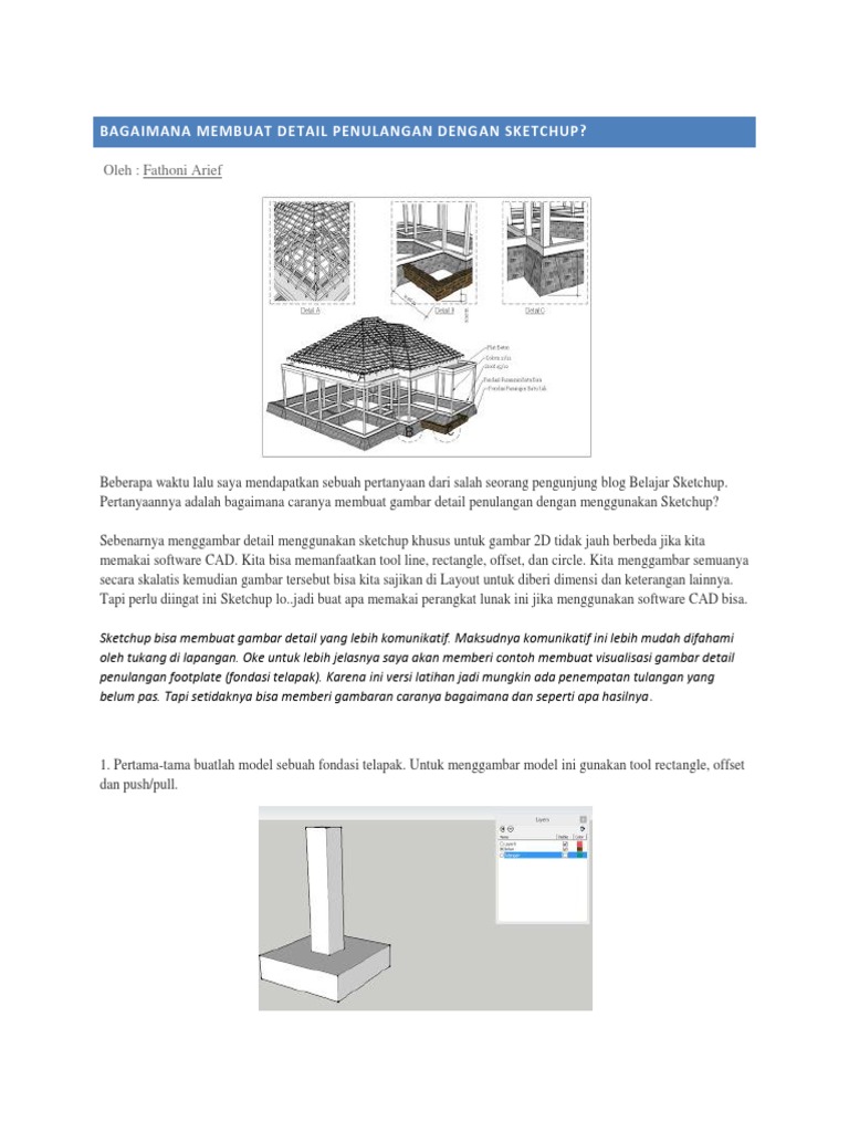 GAMBAR DETAIL PENULANGAN FOOTPLATE DENGAN SKETCHUP | PDF