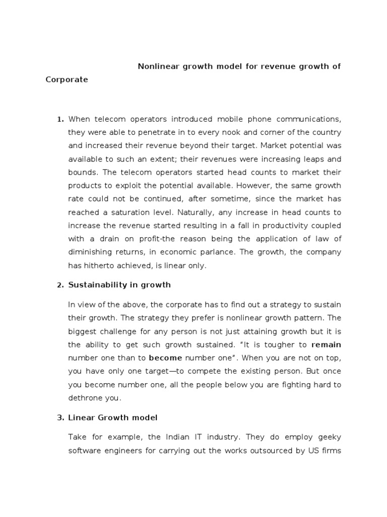 Nonlinear Growth Model For Revenue Growth of Corporate | PDF ...