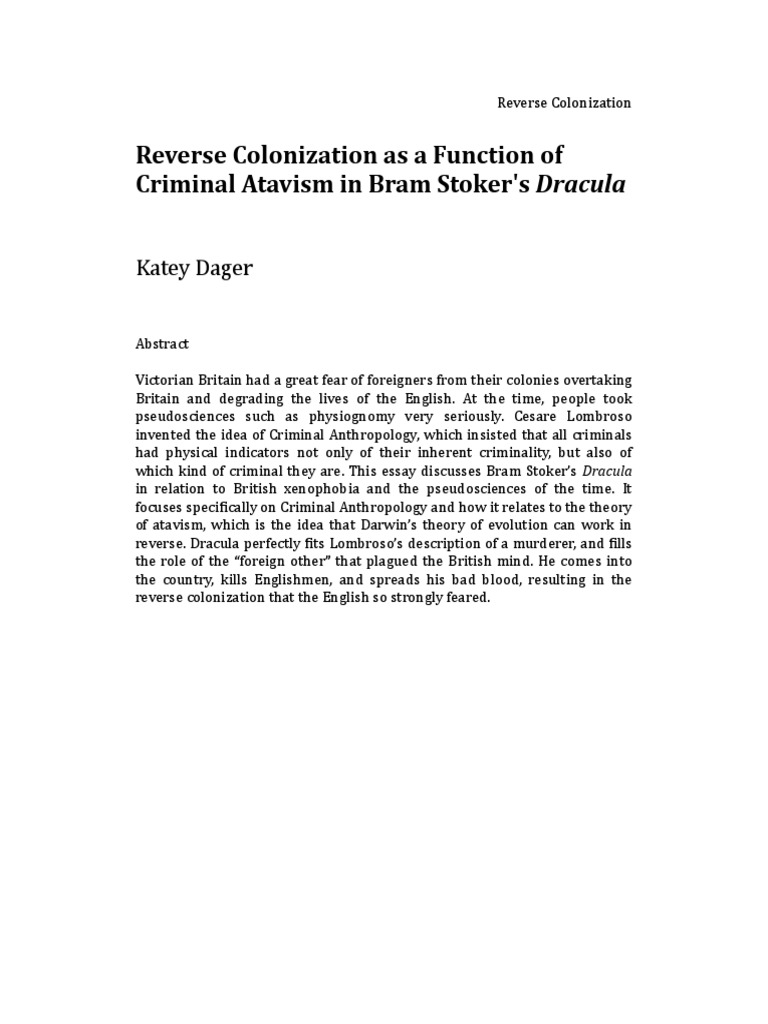 Article - Reverse-Colonization in DRACULA | PDF | Count Dracula | Mina ...