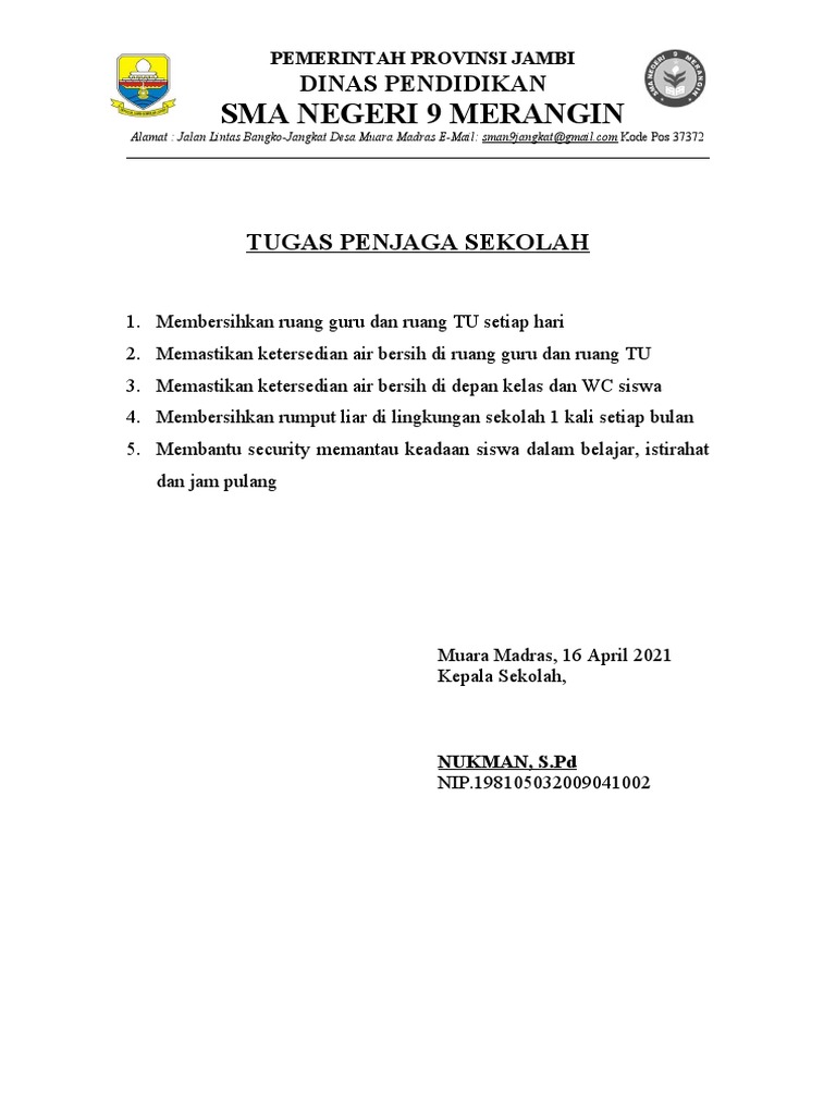 Tugas Penjaga Sekolah | PDF