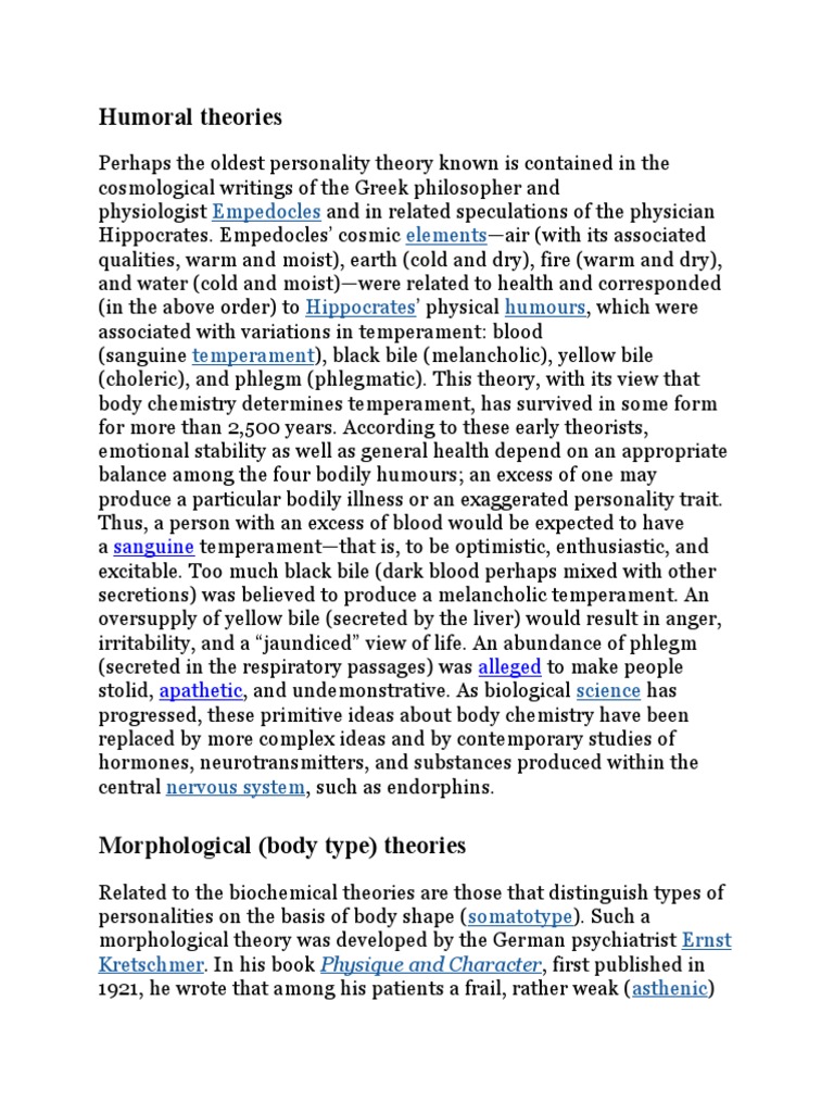 Humoral Theories: Empedocles Elements Hippocrates Humours Temperament ...