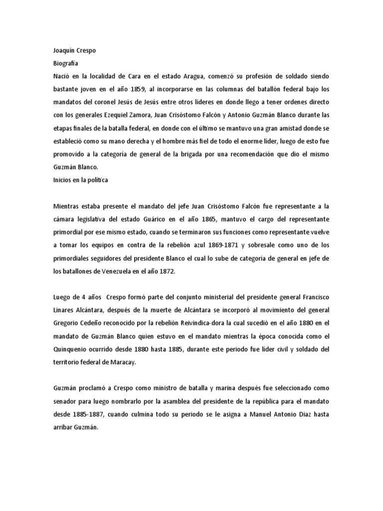 Joaquín Crespo | PDF | Gobierno | Jefes de estado