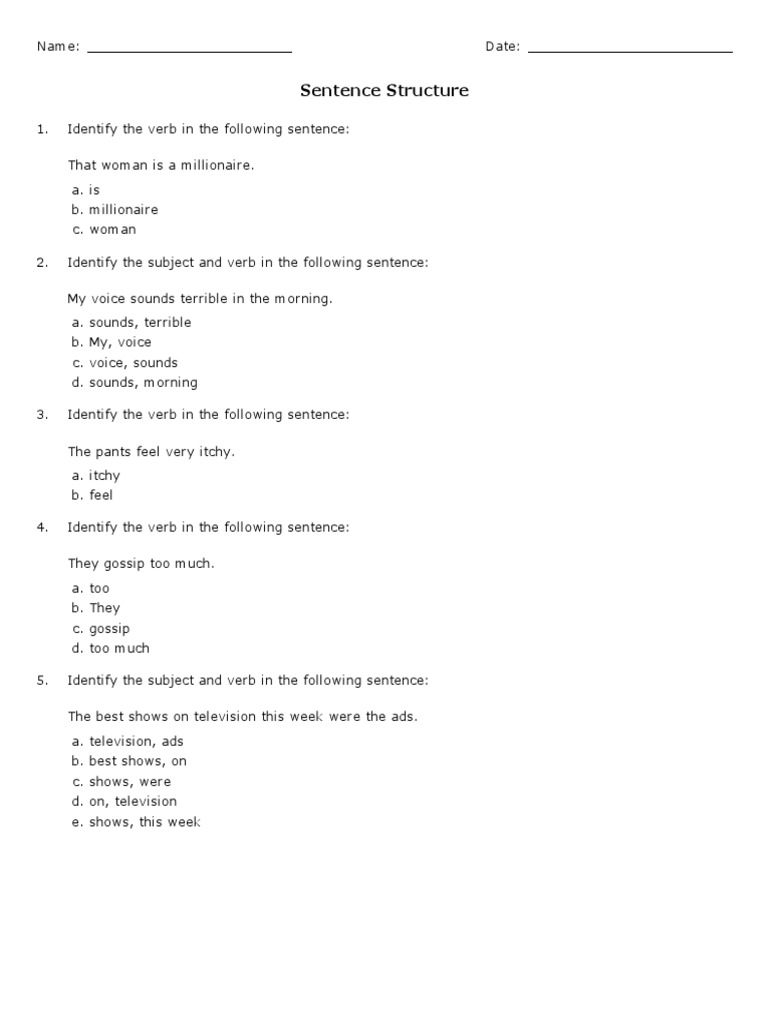 Sentence Structure Grade 5