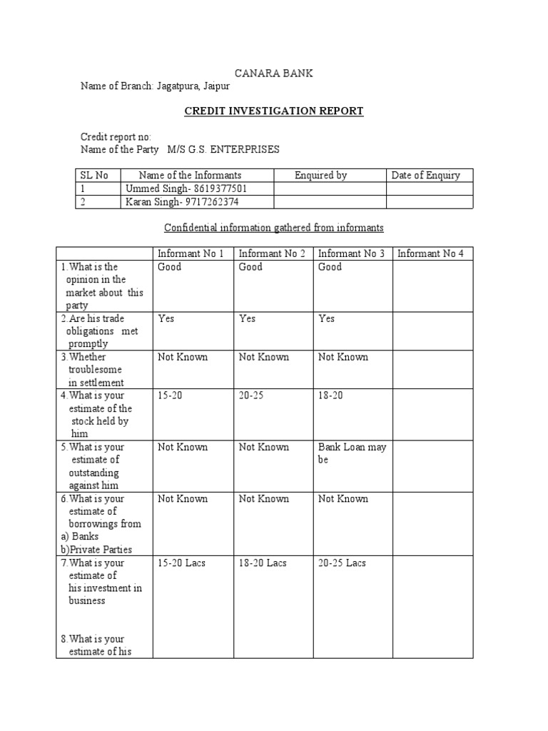 NF 588 Credit Investigation Report | PDF