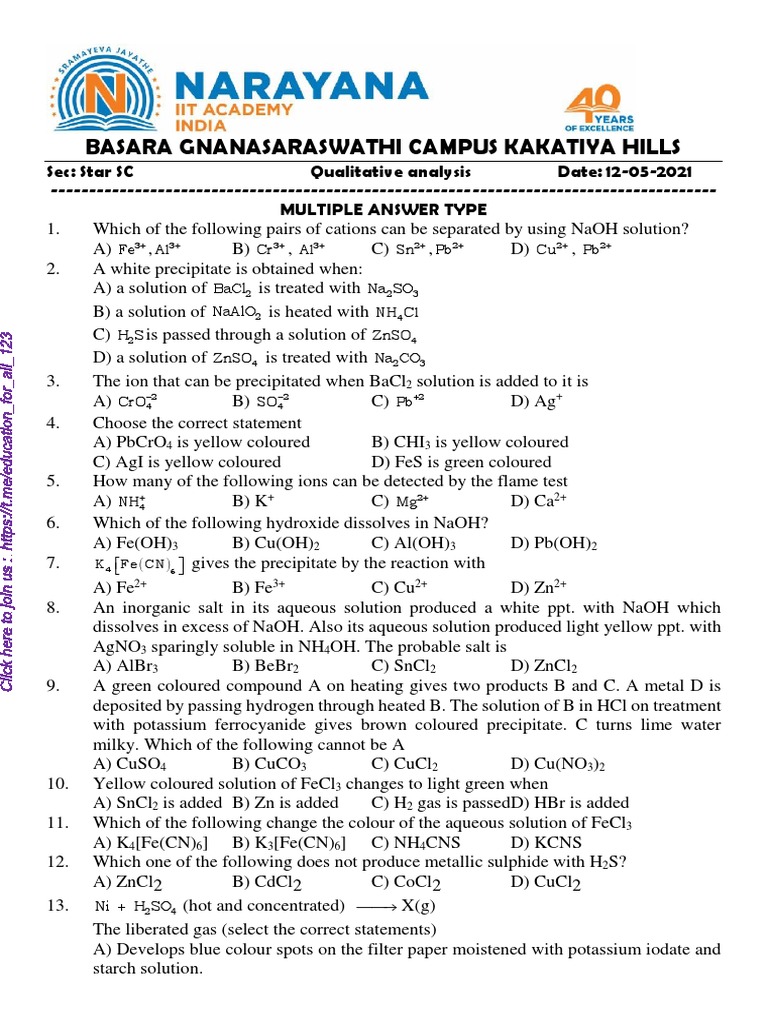 Qualitative Analysis - DPP's | PDF | Precipitation (Chemistry) | Hydroxide