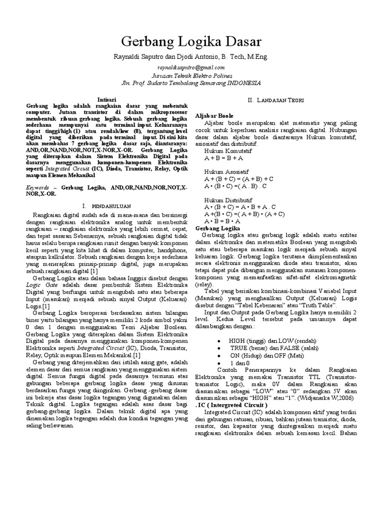 Gerbang Logika Dasar dalam Elektronika | PDF