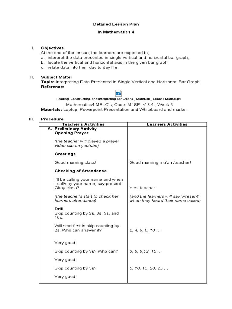 Final Demo Detailed Lesson Plan in Math 4 | Download Free PDF | Chart ...