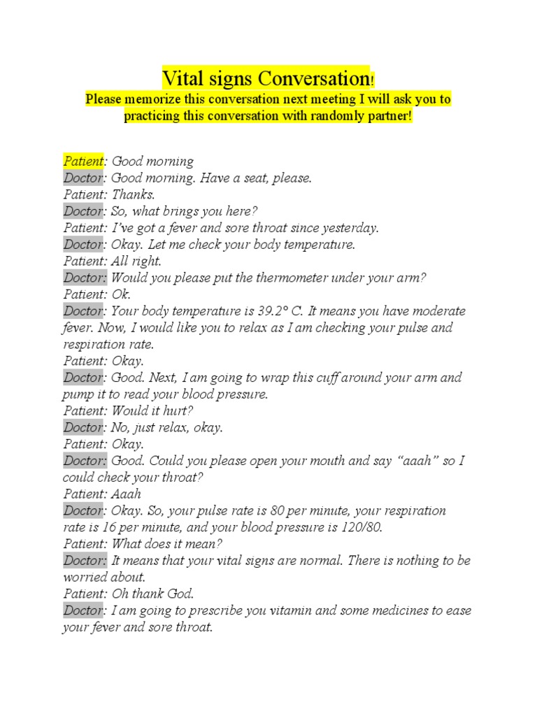 Vital Signs Conversation | PDF