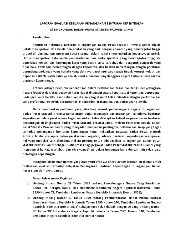 Evaluasi Dan Tindak Lanjut Penanganan Benturan Kepentingan | PDF