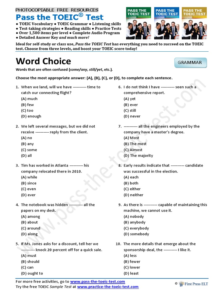 Word Choice: Pass The TOEIC Test | PDF | Communication | Cognition