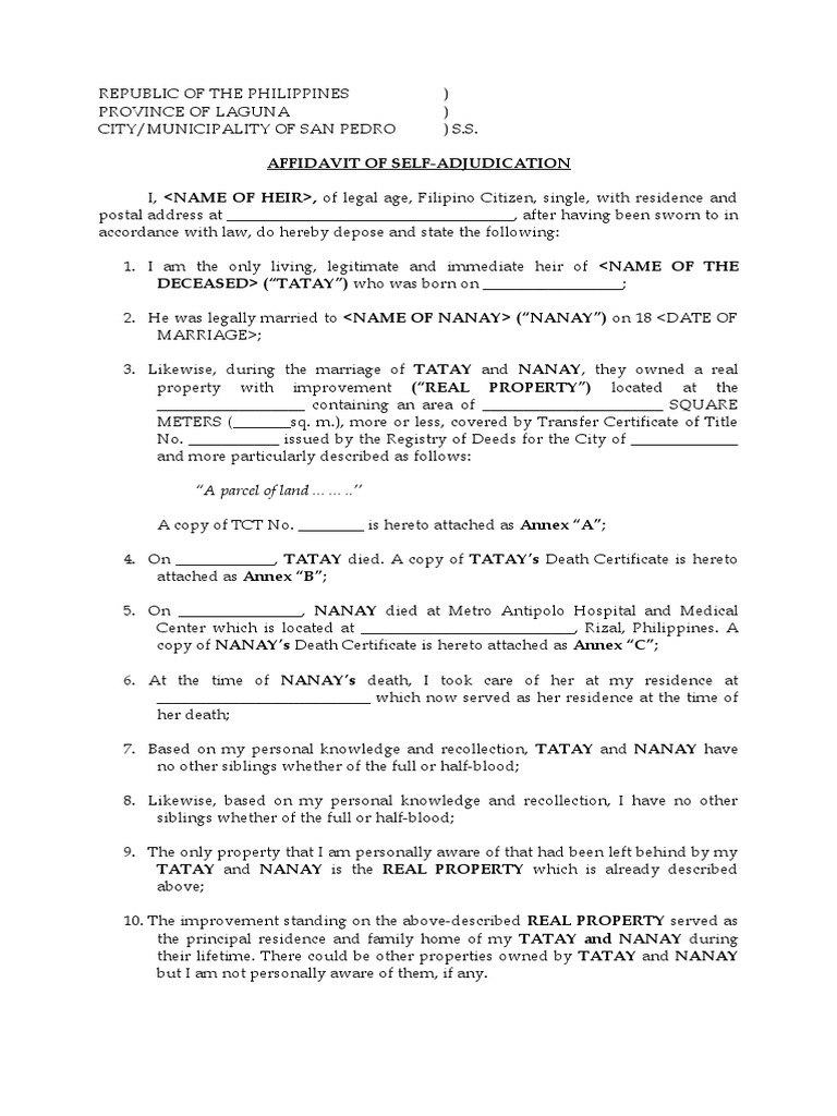 Affidavit of Self-Adjudication Template | PDF | Affidavit | Civil Law ...