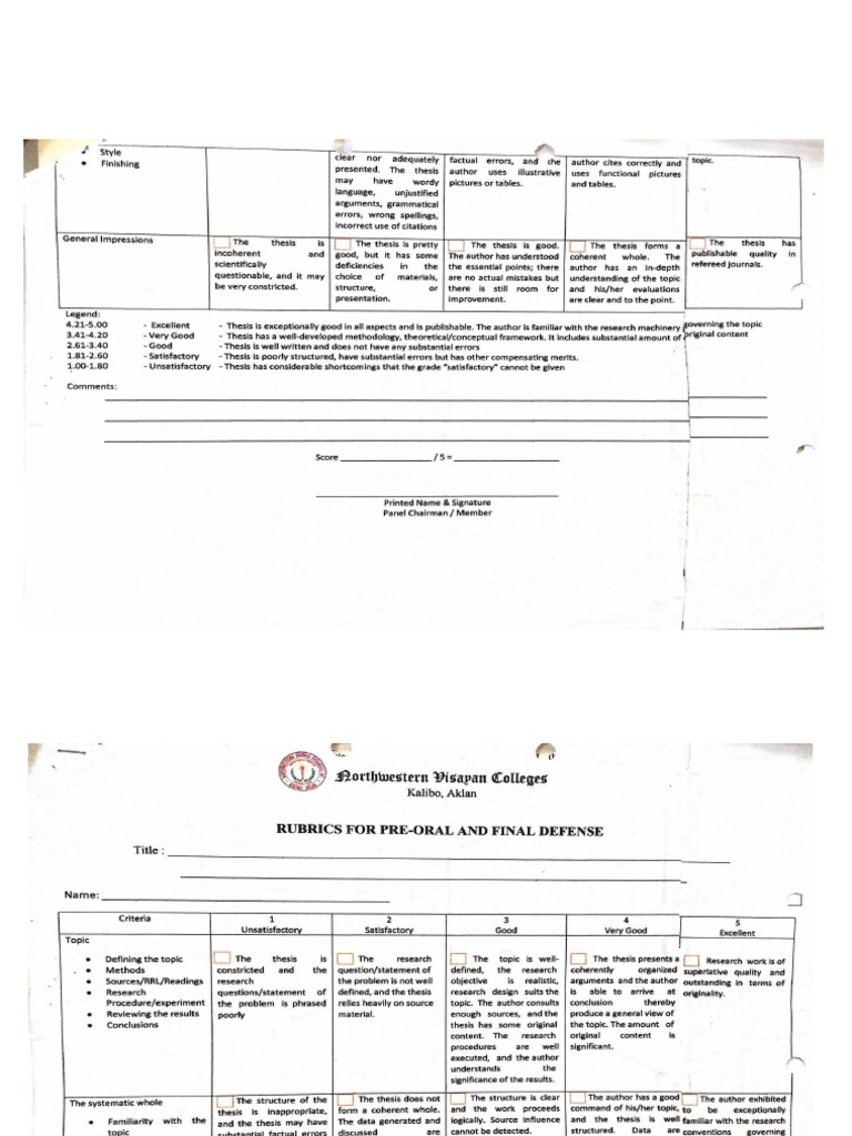 Rubrics For Pre Oral and Final Defense | PDF