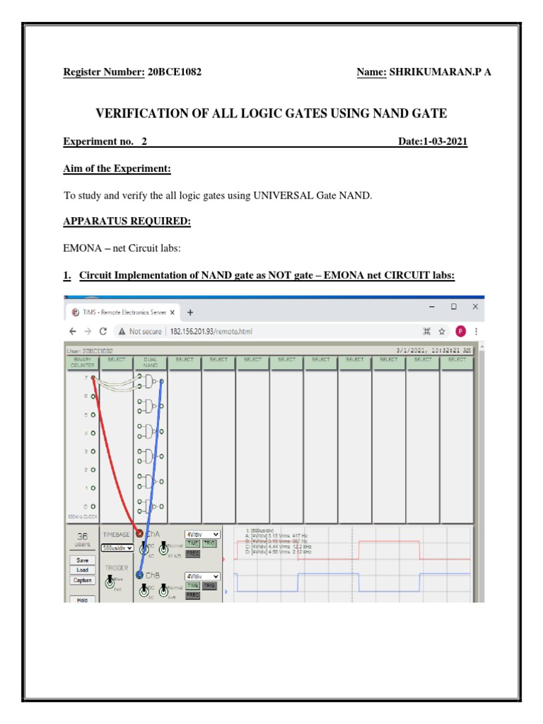 2 Exp Nand Gate Implementation 20bce1082 | PDF | Logic Gate ...