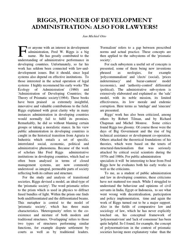 Riggs, Pioneer OF Development Administration: Also FOR Lawyers! | PDF ...