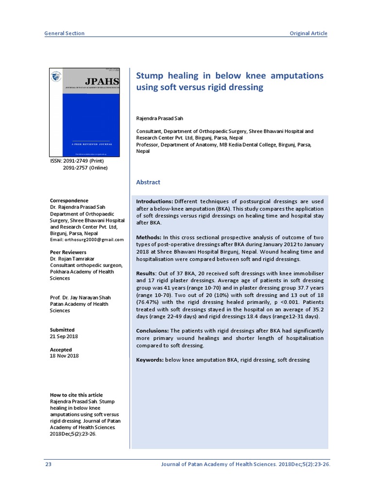Stump Healing in Below Knee Amputations Using Soft Versus Rigid ...