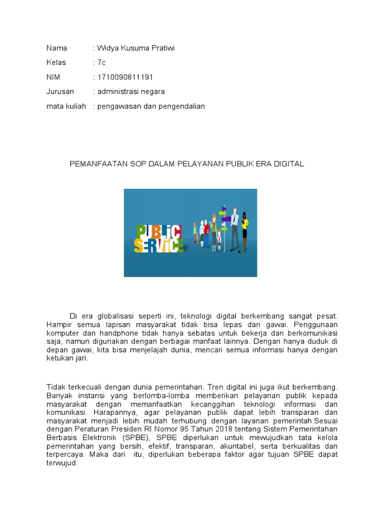 PEMANFAATAN SOP DALAM PELAYANAN PUBLIK ERA DIGITAL. Widya Kusuma 7c | PDF