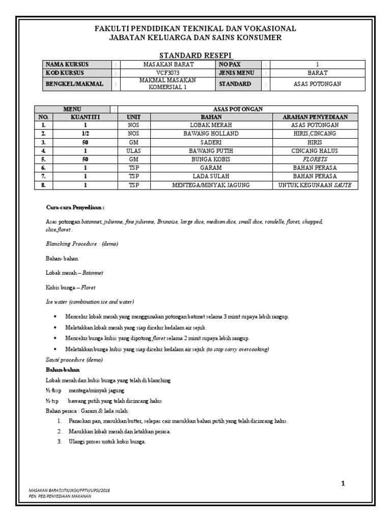 FORMAT MODUL STANDARD RESEPI Send | PDF