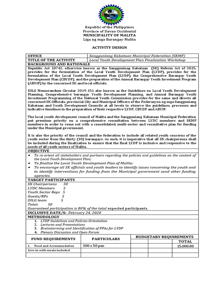 Activity Design Re Local Youth Development Planning 2 | PDF | Policy ...