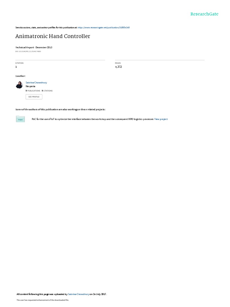 Animatronic Hand Controller | PDF | Arduino | Electric Motor