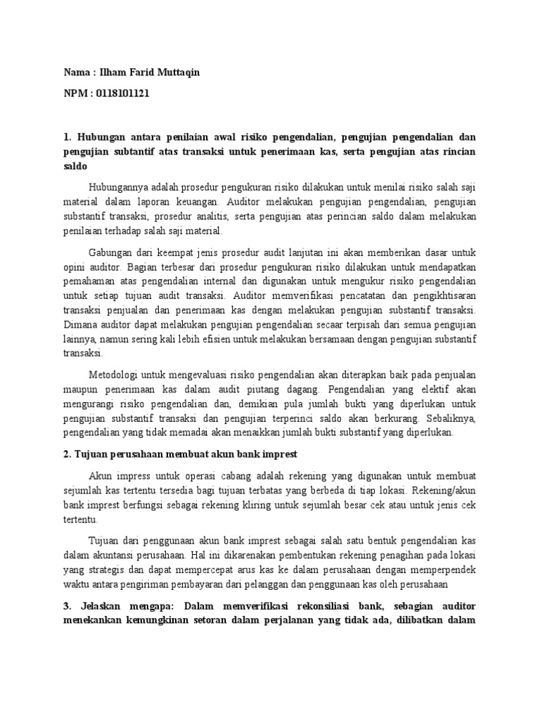 Tugas Pertemuan 11 - Auditing II - 0118101121 - Ilham Farid Muttaqin | PDF