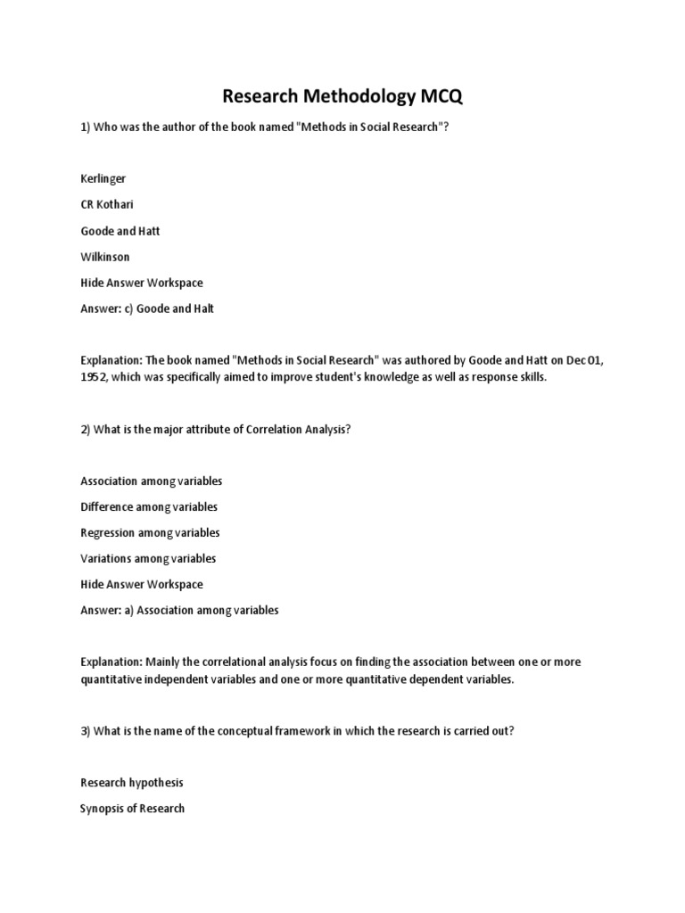 Research Methodology MCQ | PDF | Null Hypothesis | Hypothesis