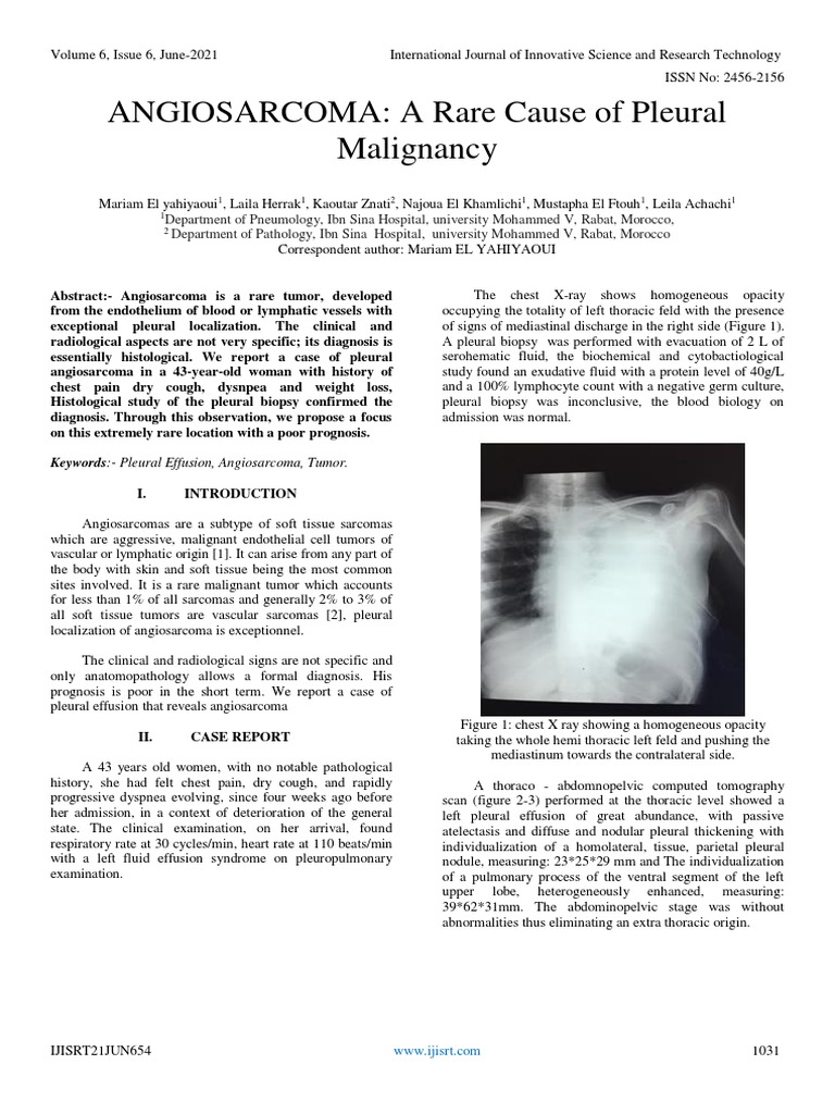 ANGIOSARCOMA A Rare Cause of Pleural Malignancy | PDF | Sarcoma ...