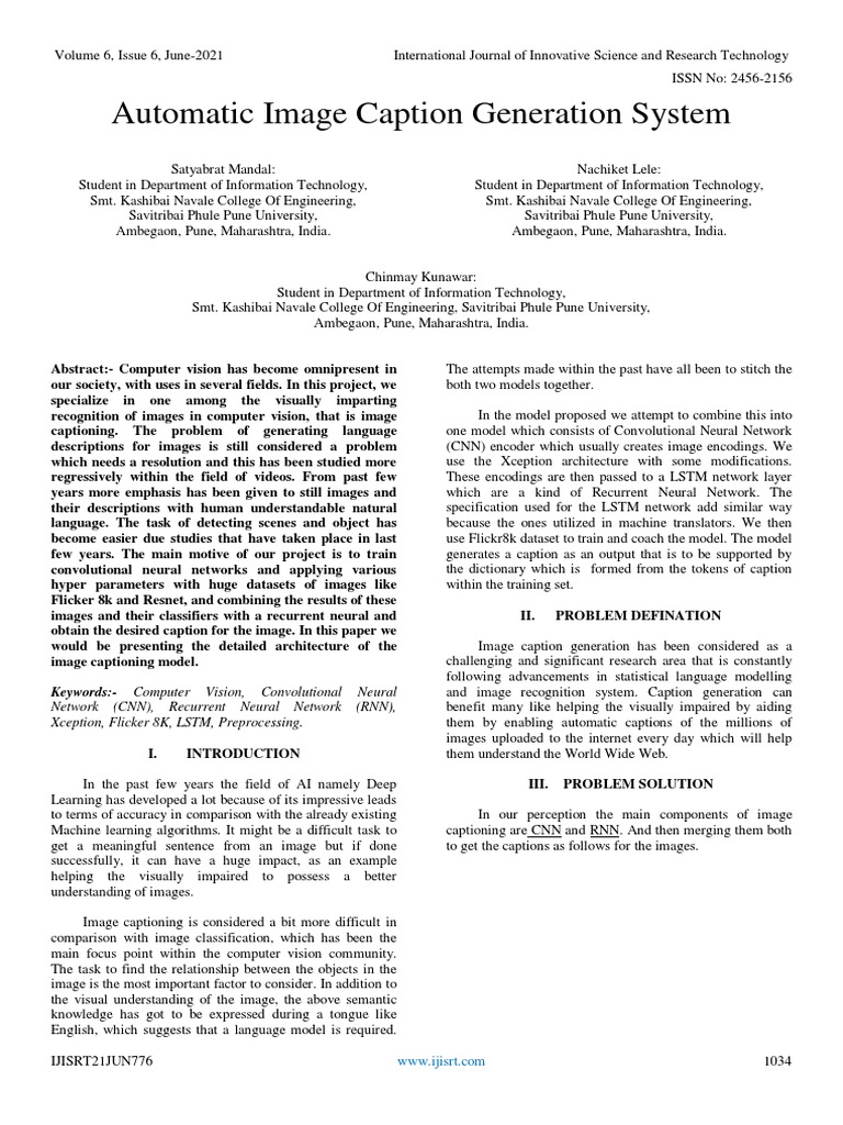 Automatic Image Caption Generation System | PDF | Computer Vision ...