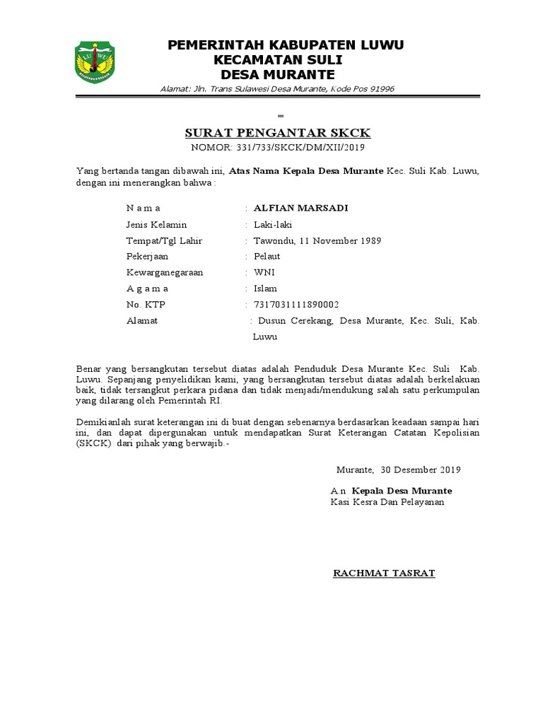 Contoh Surat Pengantar SKCK | PDF
