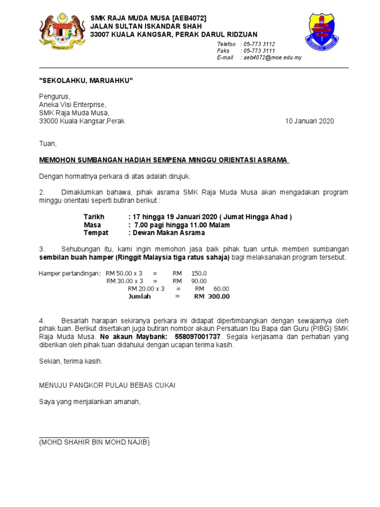 Surat Mohon Sumbangan Hamper Minggu Orientasi | PDF