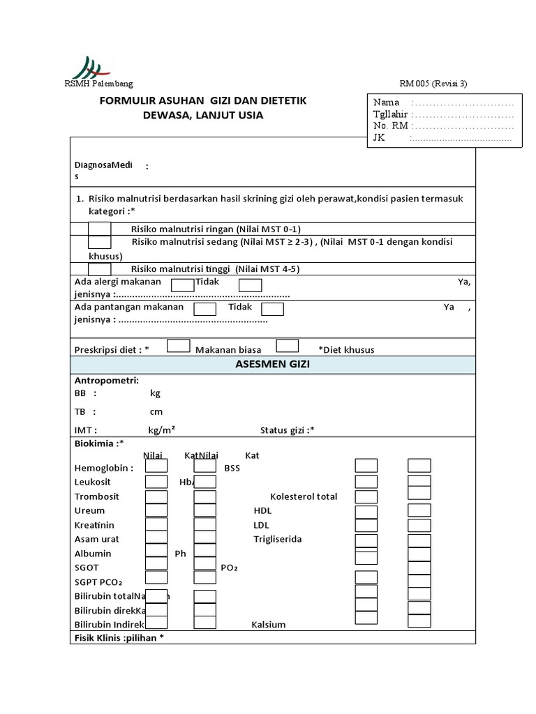 Rev 4 Form Asesmen Gizi Dewasa | PDF