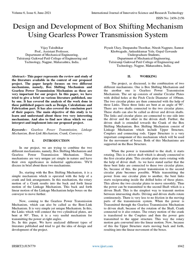 Design and Development of Box Shifting Mechanism Using Gearless Power ...
