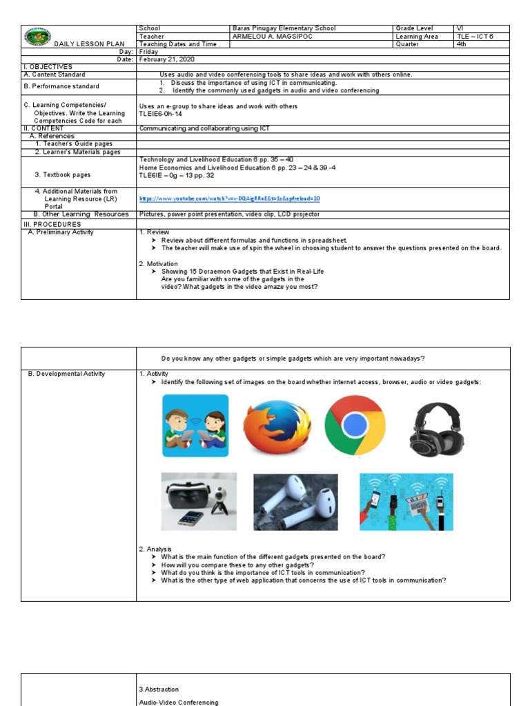 Grade 6 ICT Lesson Plan: Communication Tools | PDF | Web Conferencing ...