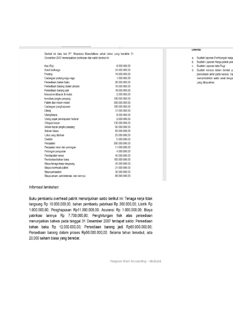 2021-FORMAT AKUNTANSI MANUFAKTUR-PT. KHARISMA (Jawaban) | PDF | Griya & Taman