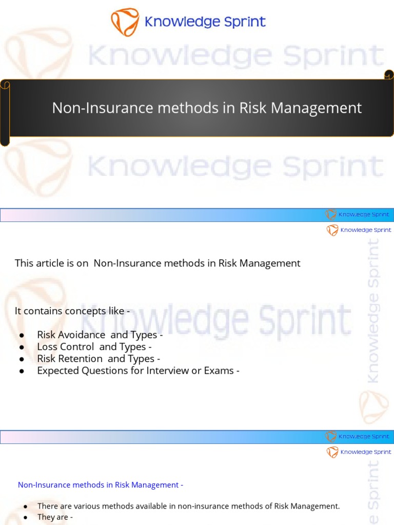 Non-Insurance Risk Management Methods | PDF | Self Insurance | Risk