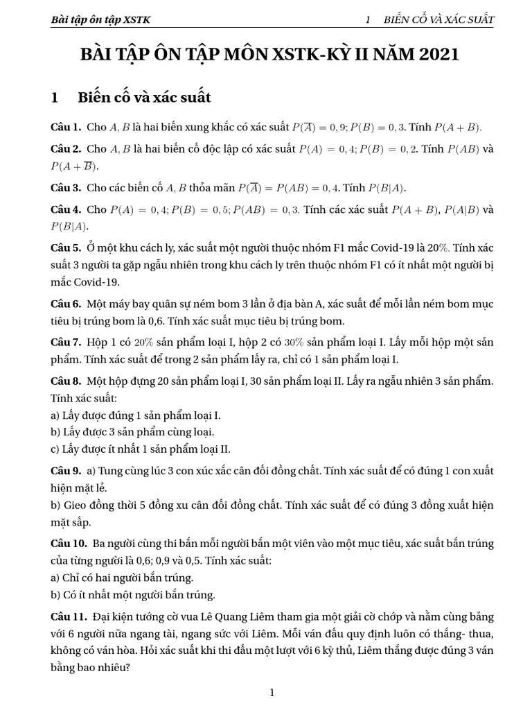 De Cuong On Tap XSTK Van Dap 2021 - Chuan | PDF