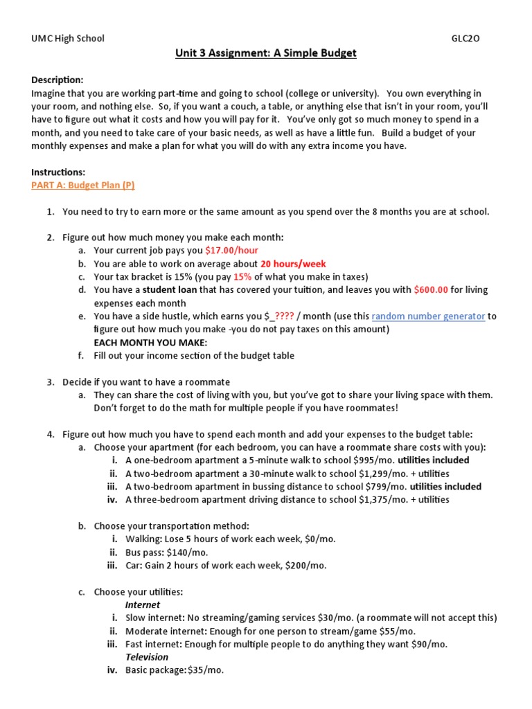 Unit 3 Assignment: A Simple Budget | PDF | Budget | Economies
