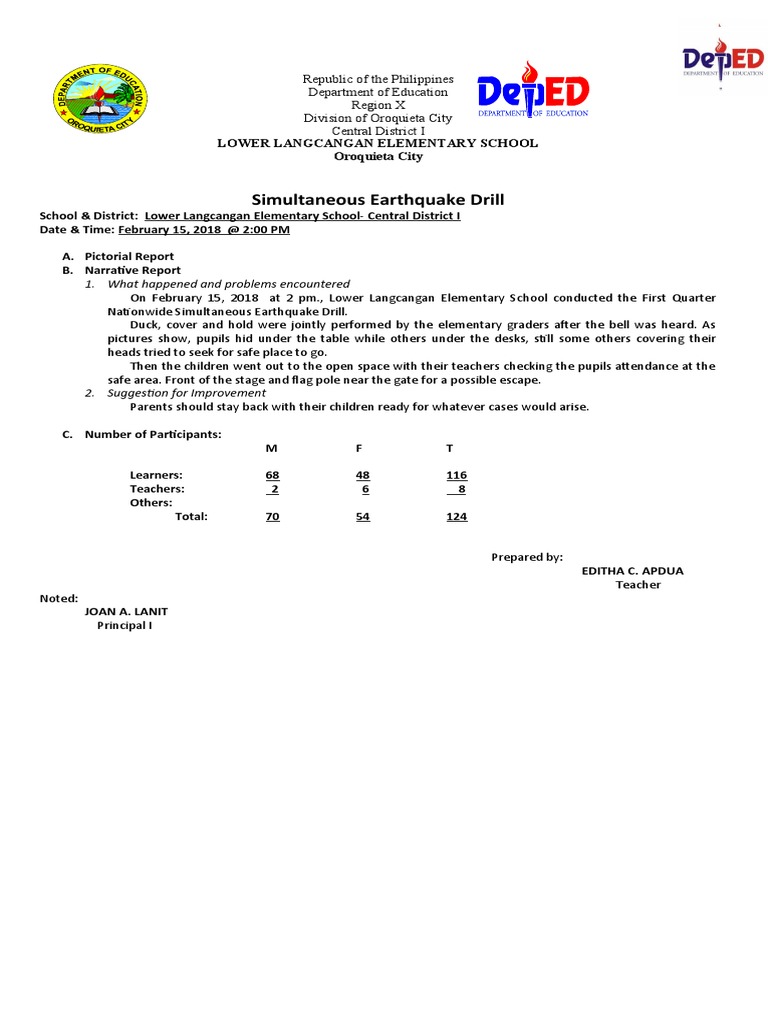 Earthquake Drill Narrative Report | PDF