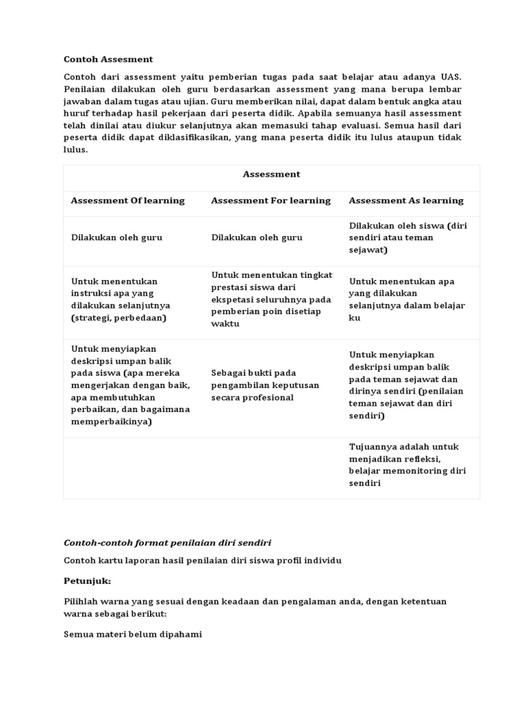 Contoh Penilaian Assessment Pendidikan | PDF