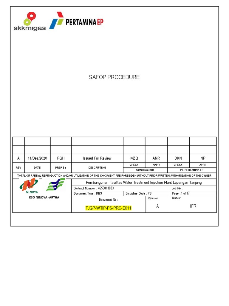 Tjgp-Wtip-Ps-Prc-E011 - Safop Procedure | PDF