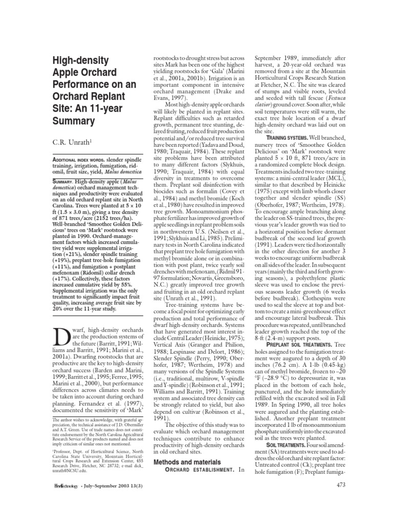 (19437714 - HortTechnology) High-Density Apple Orchard Performance On ...