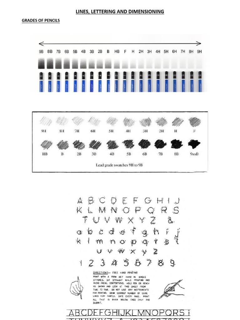 Lines, Lettering and Dimensioning: Grades of Pencils | PDF | Teaching ...