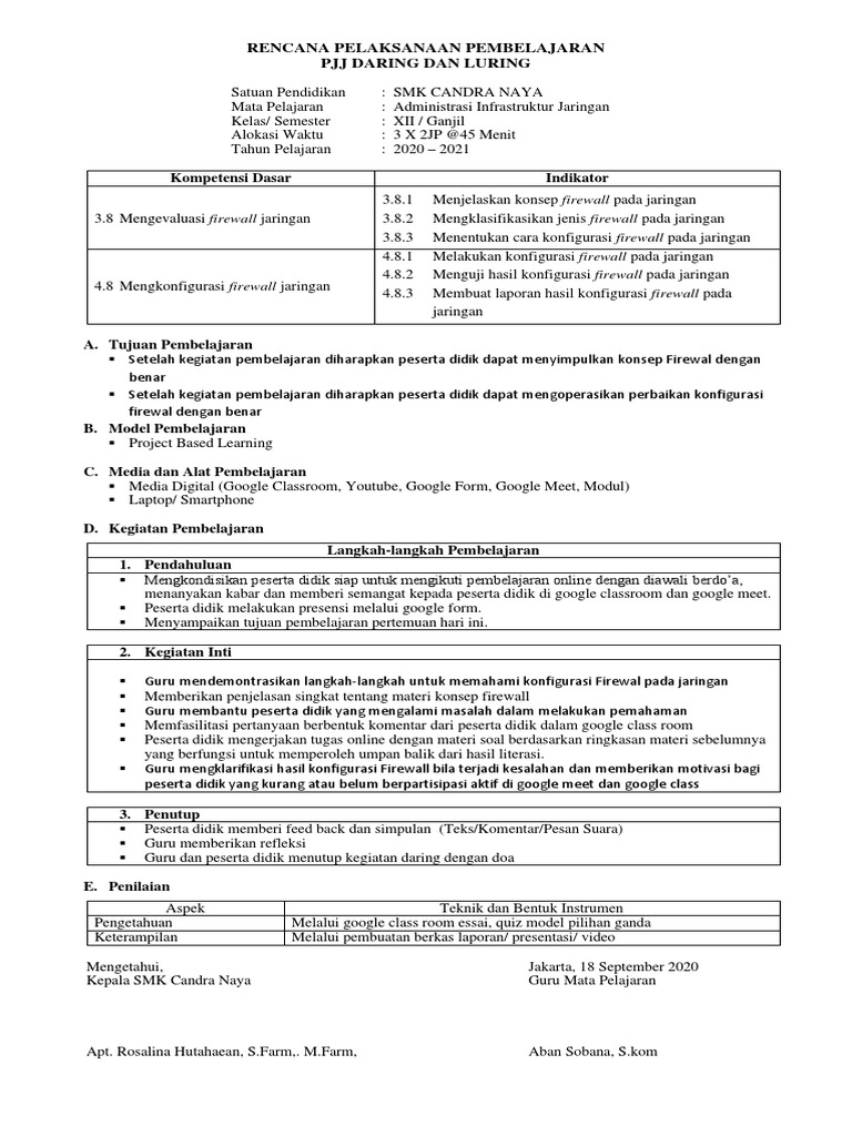 RPP AIJ Kelas XII 1 Lembar Mode Daring | PDF | Komputer