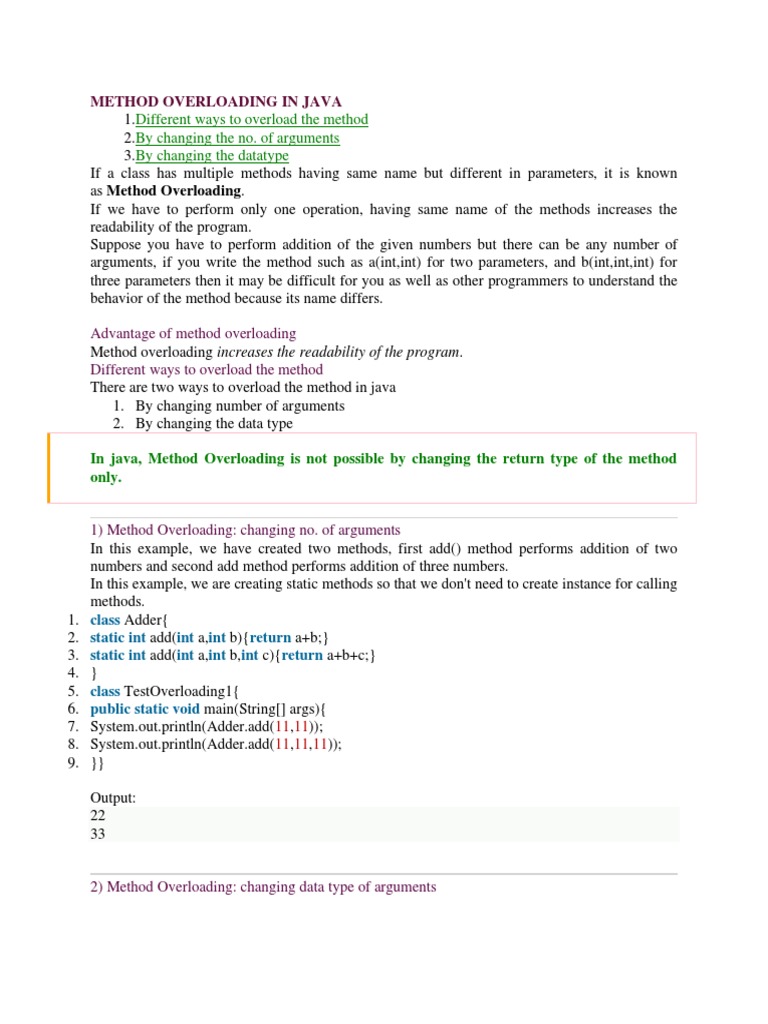 Java Method Overloading Explained | PDF