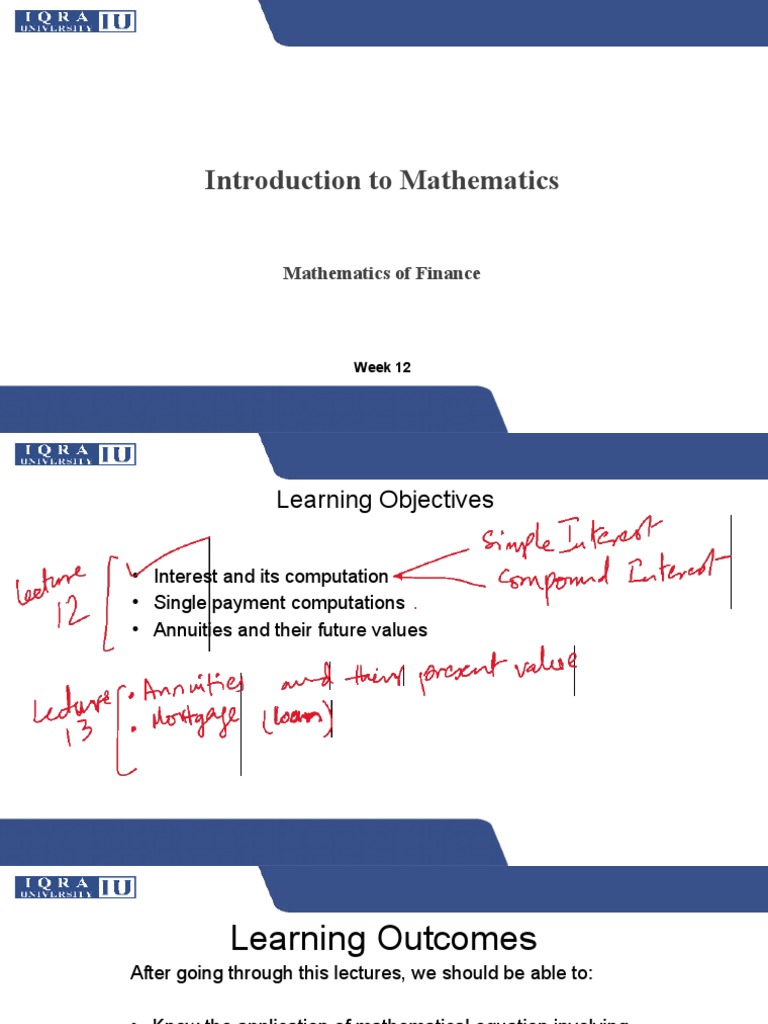 Lecture 12 - Mathematics of Finance | PDF | Interest | Personal Finance