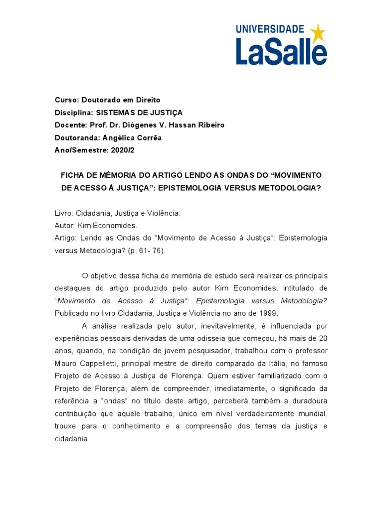 Ficha de Memória de Leitura Do Artigo Kim Economides | PDF | Cidadania ...