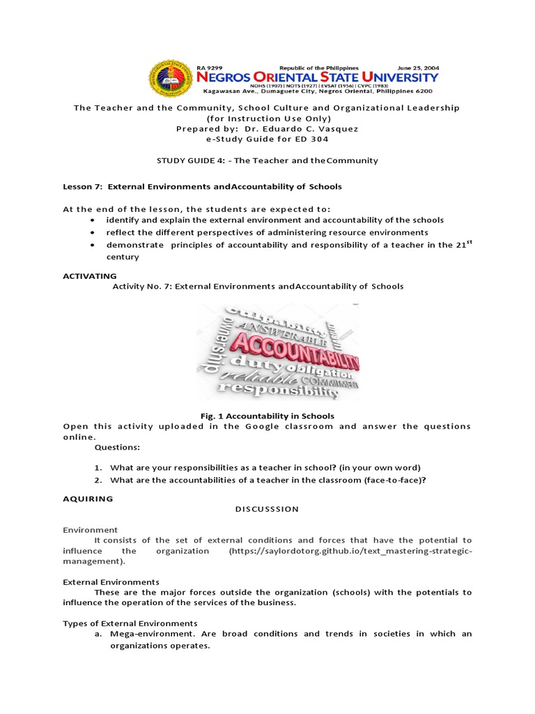 Lesson 7 External Environments and Accountability of Schools | PDF ...