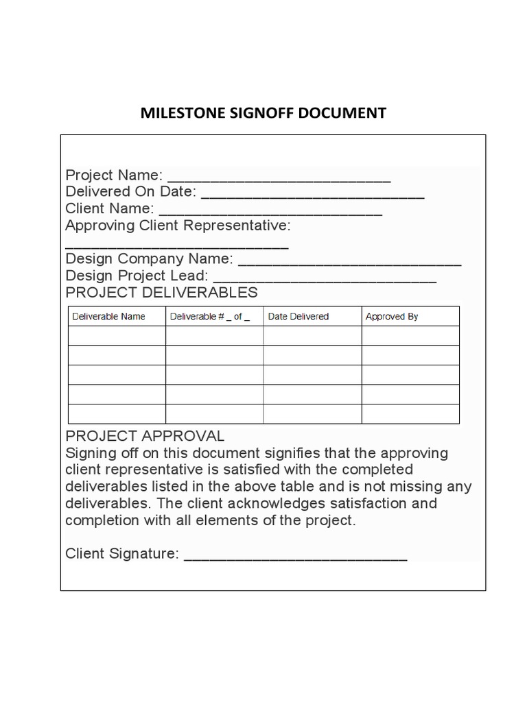 Milestone Signoff Document Template | PDF