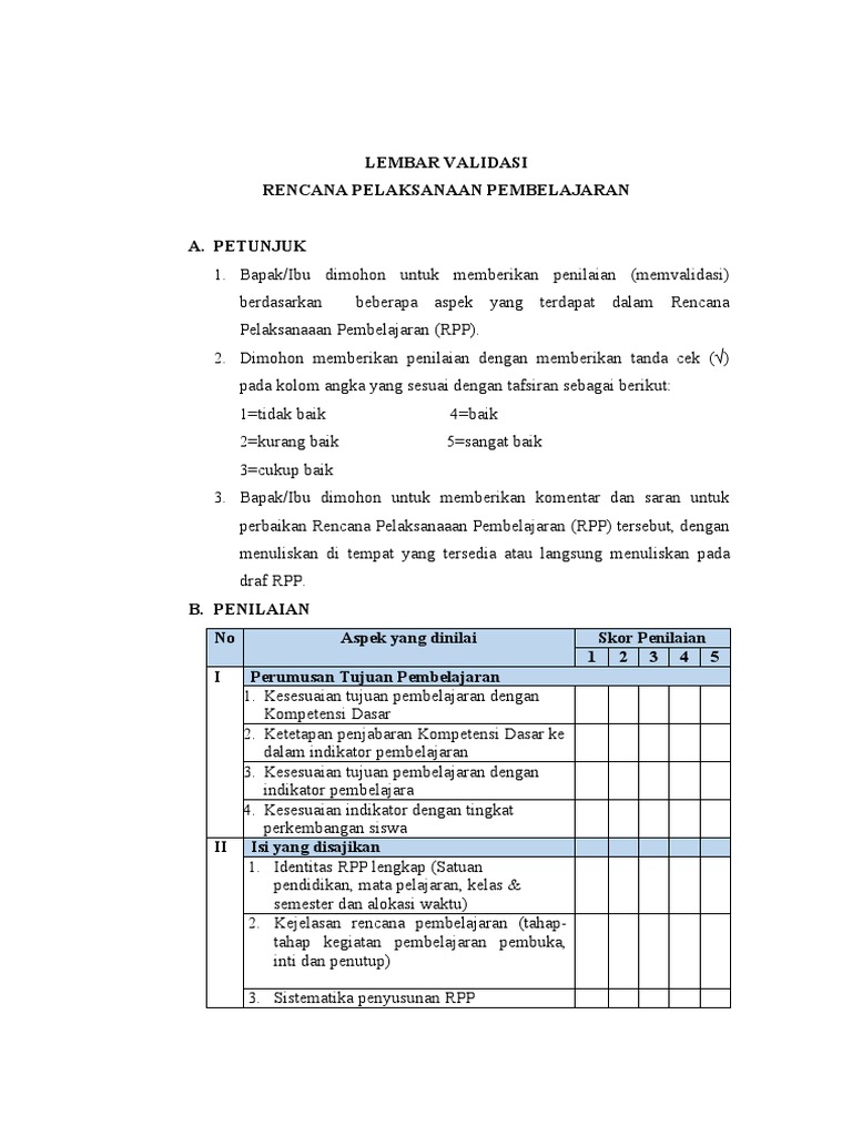 Lembar Validasi RPP | PDF